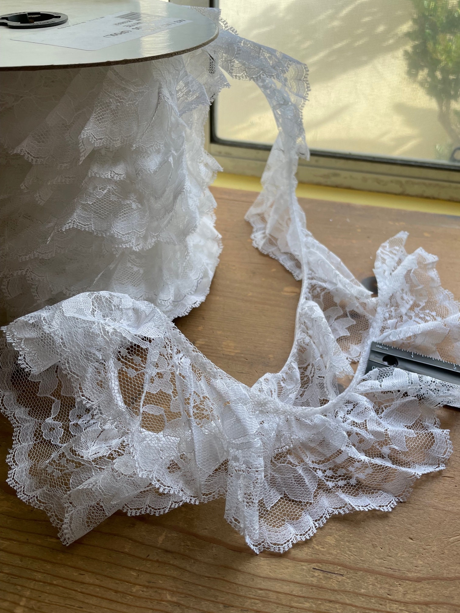 2.5" WIDTH Vintage White Lace Trim Scalloped Gathered Frilly for Sewing ...