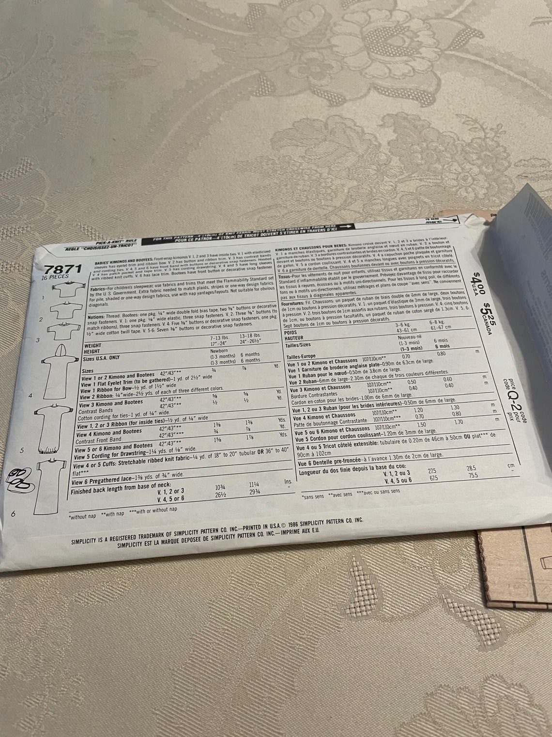 Vintage SIMPLICITY Sewing Pattern 7871 to Make Baby Kimonos and Booties ...