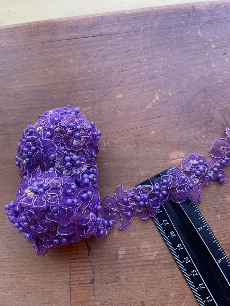 Purple Beaded Lace Trim 2 Yards Piece the Width is 1 1/4 at Highest ...