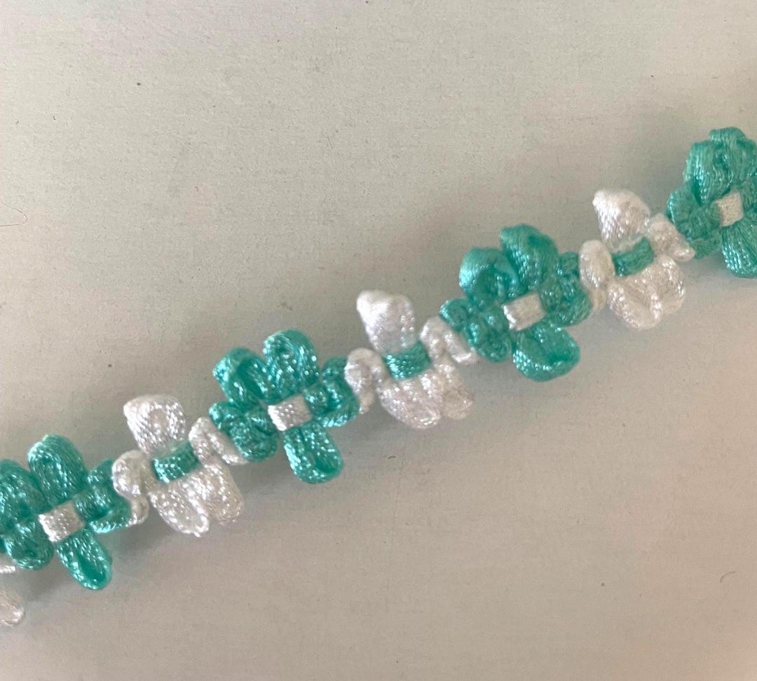 Aqua White Floral Gimp Trim: Vintage Sewing Craft, Doll Clothes (1/2 ...