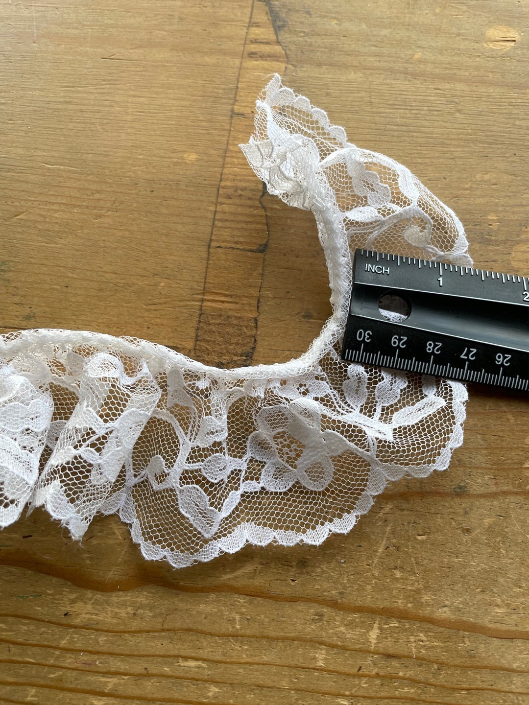 2" Wide White Lace Floral Trim Gathered Scalloped 57" Piece, 57"piece ...