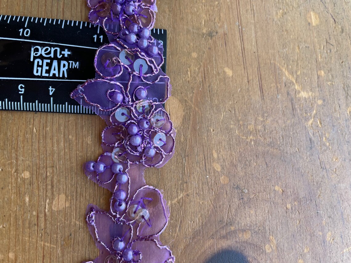 Purple Beaded Lace Trim 2 Yards Piece the Width is 1 1/4 at Highest ...