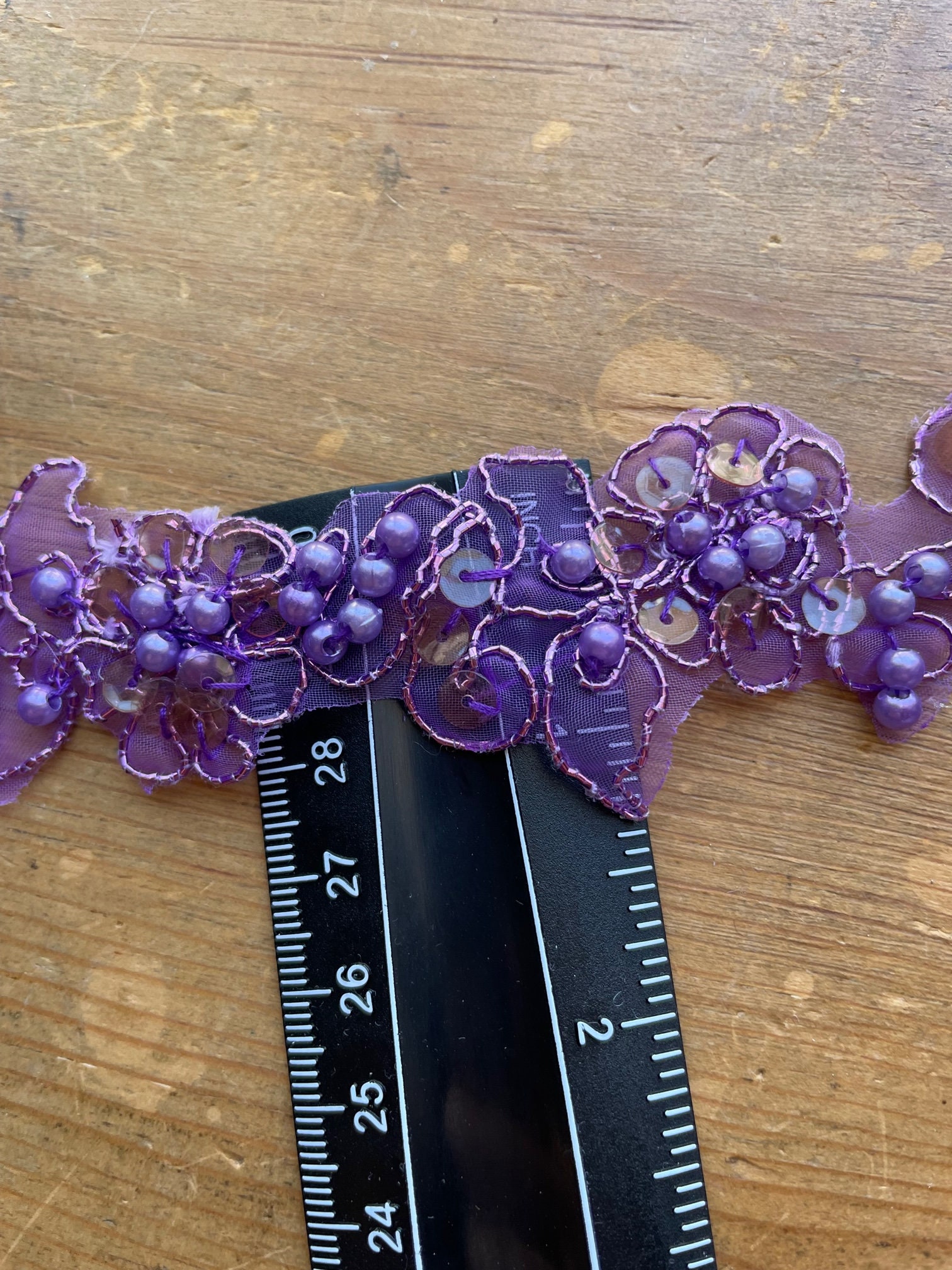 Purple Beaded Lace Trim 2 Yards Piece the Width is 1 1/4 at Highest ...