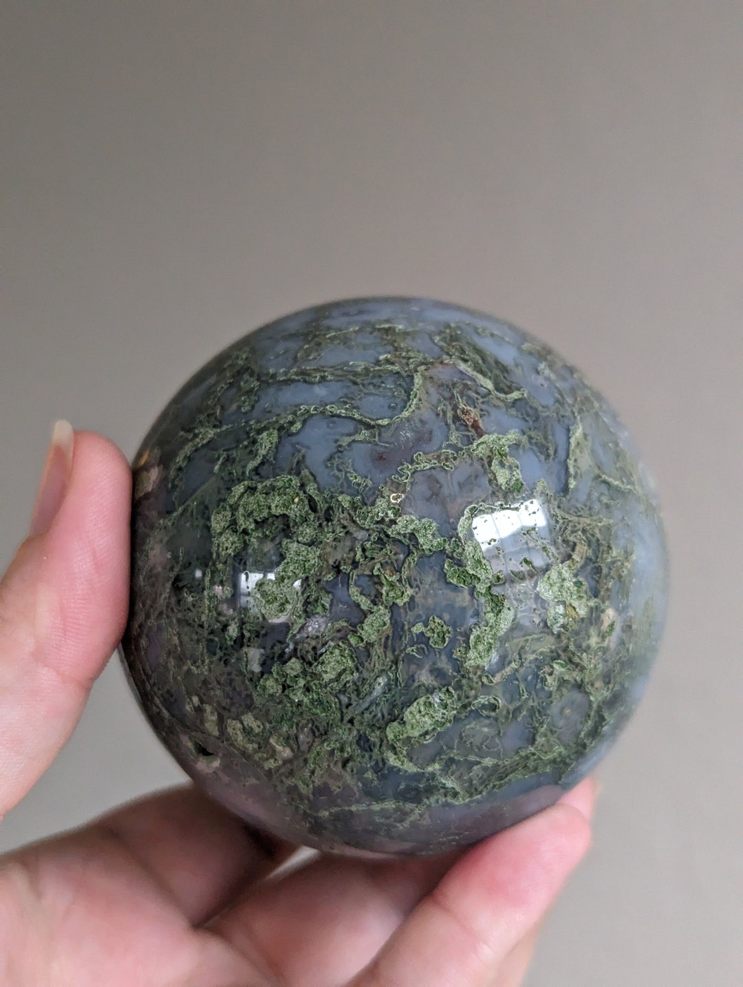 Moss Agate Sphere Moss Agate With Druzy Moss Agate Crystal Ball Tree ...