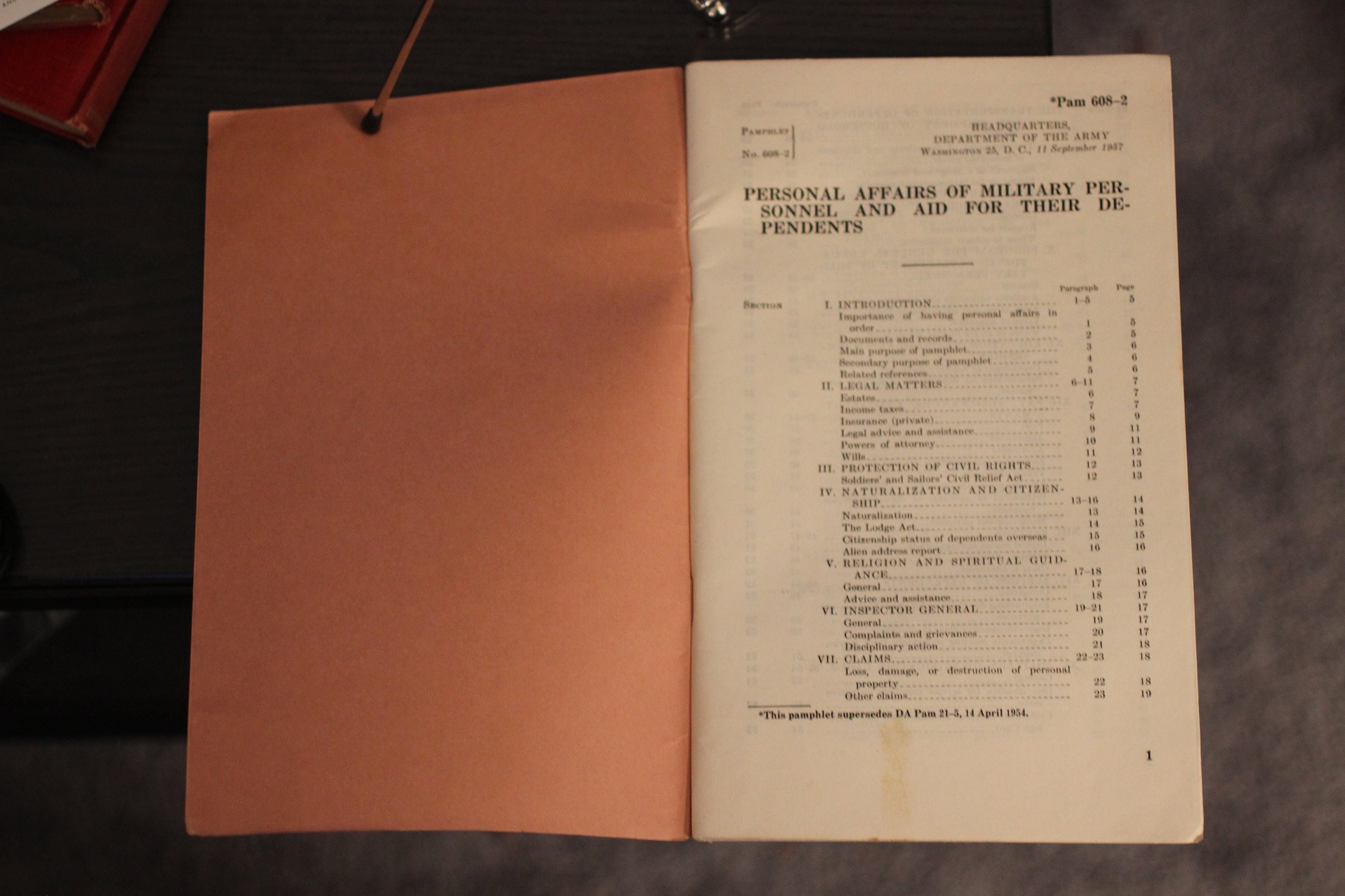 1957 Department of the Army Pamphlet 608-2 Personal Affairs of Military ...