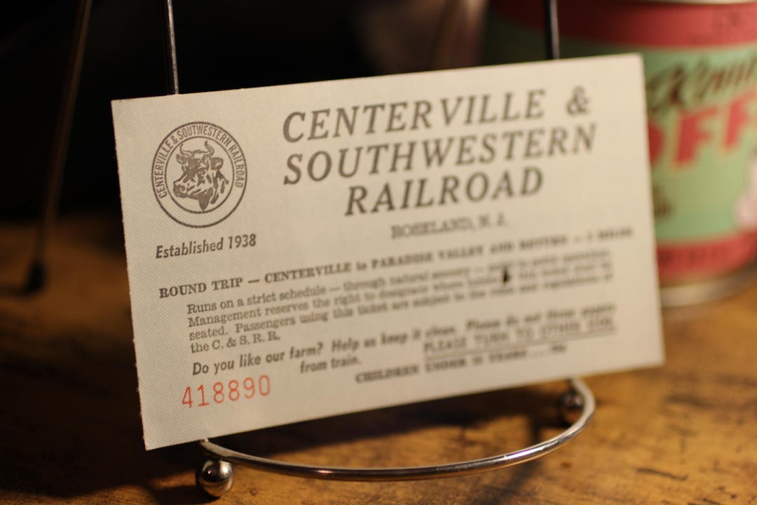 1960s Centerville & Southwesteren Railroad Ticket - Roseland, New ...