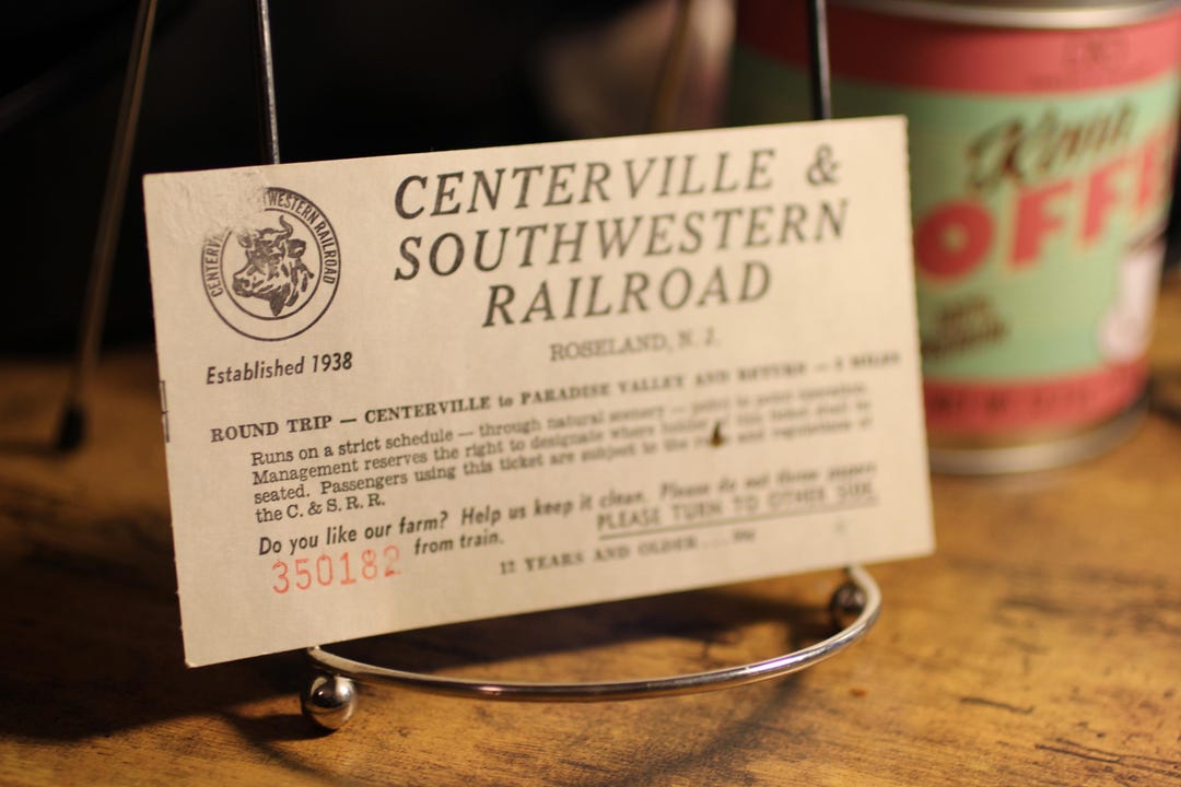 1960s Centerville & Southwesteren Railroad Ticket - Roseland, New ...