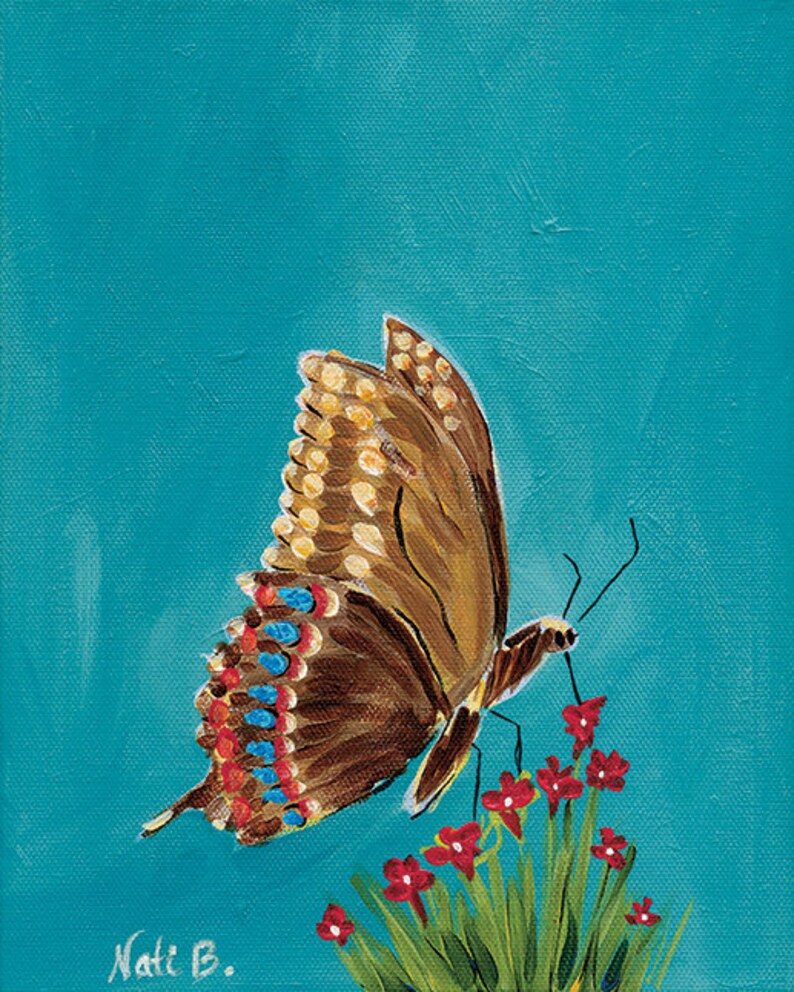 Aqua Butterfly Art Print Home Decor Wall Hanging Gallery Wall ...