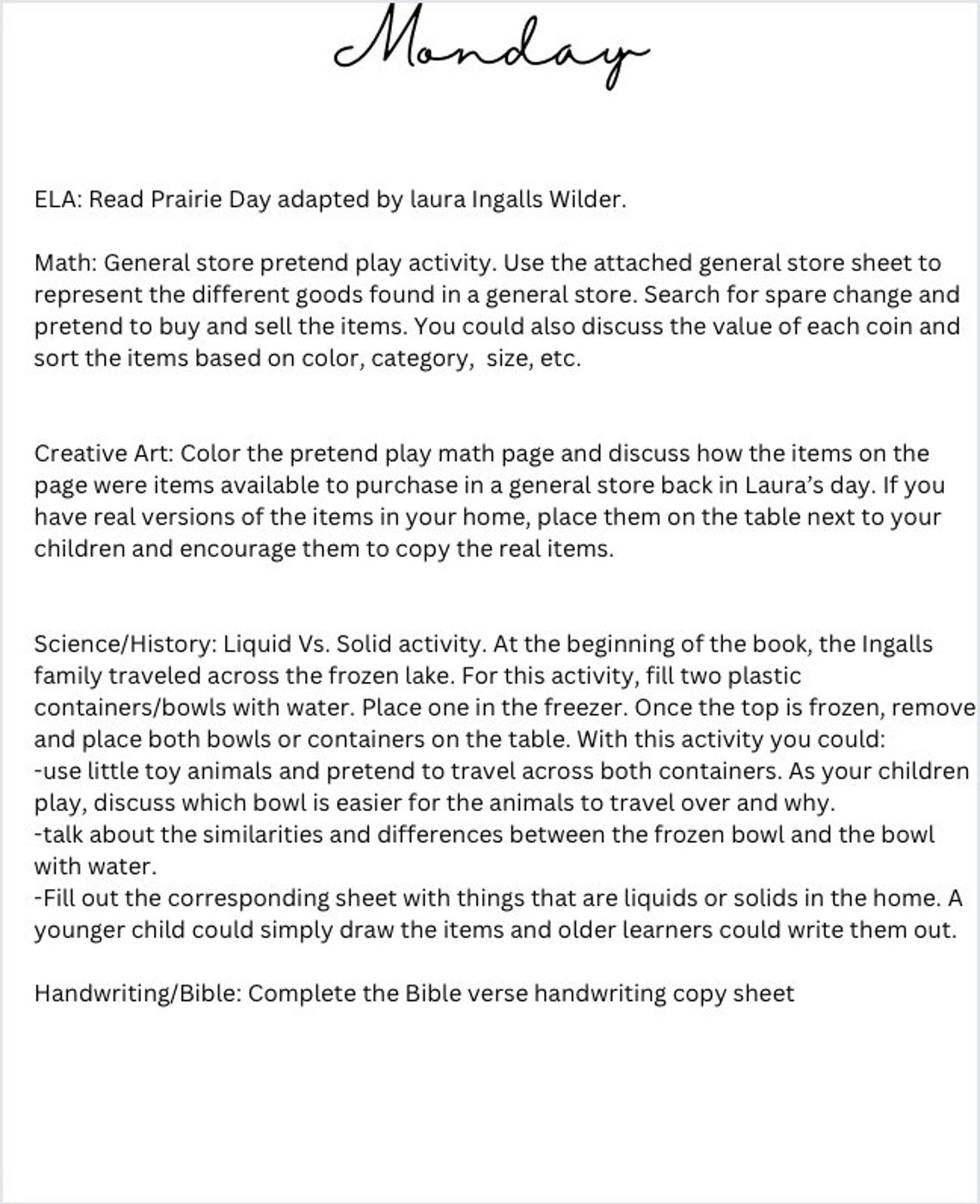 Prairie Day Little House on the Prairie Homeschool Charlotte Mason ...