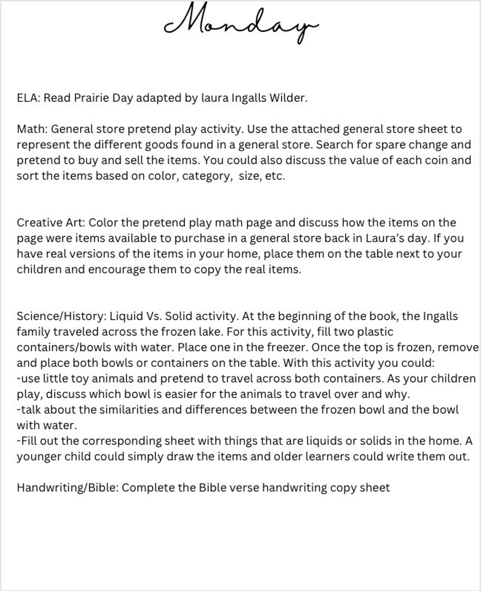 Prairie Day Little House on the Prairie Homeschool Charlotte Mason ...