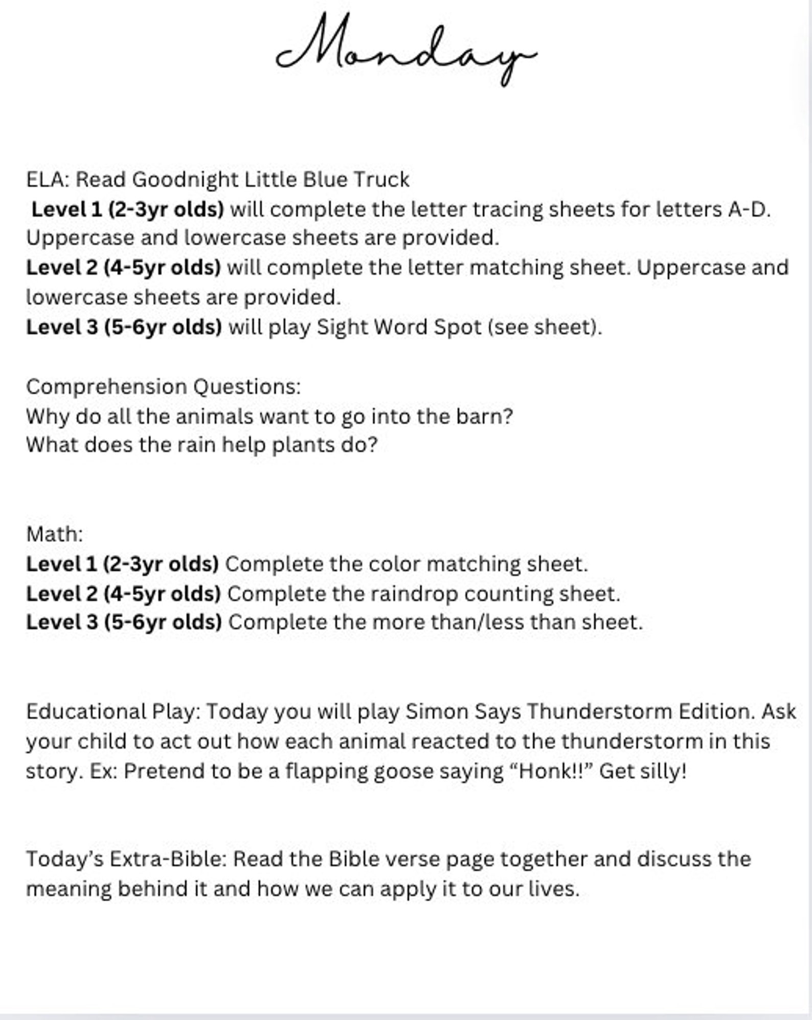 Little Blue Truck Goodnight Homeschool Curriculum for Toddler Preschool ...