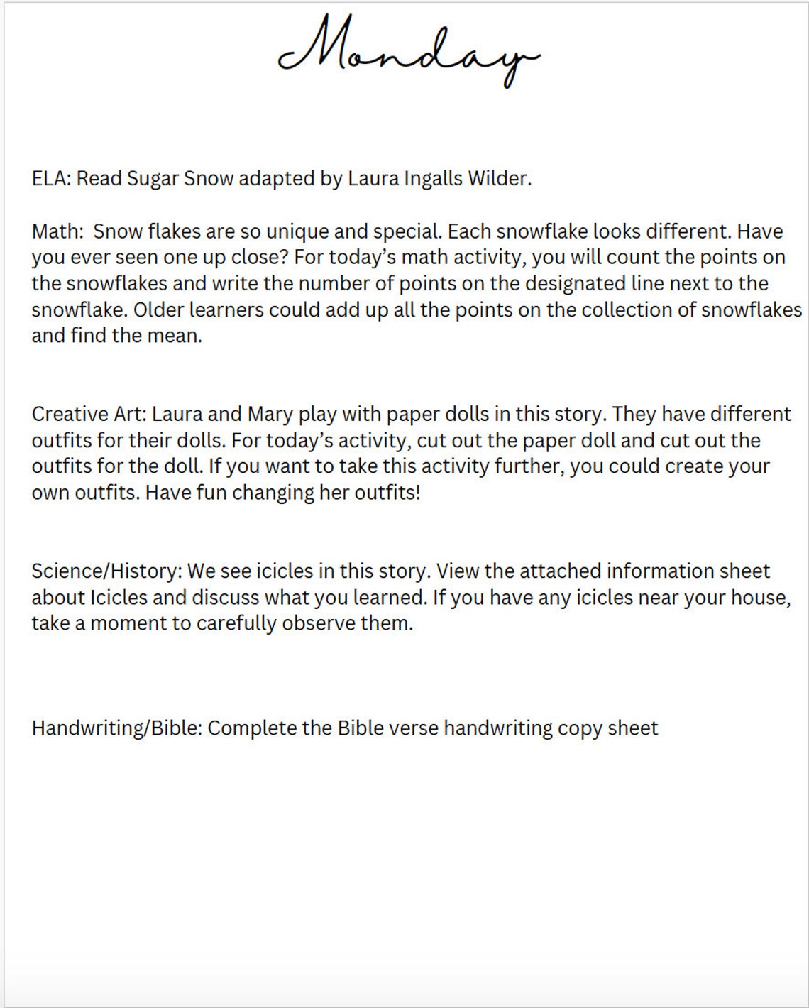 Sugar Snow Little House on the Prairie Homeschool Charlotte Mason ...