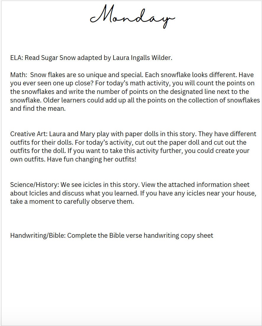 Sugar Snow Little House on the Prairie Homeschool Charlotte Mason ...