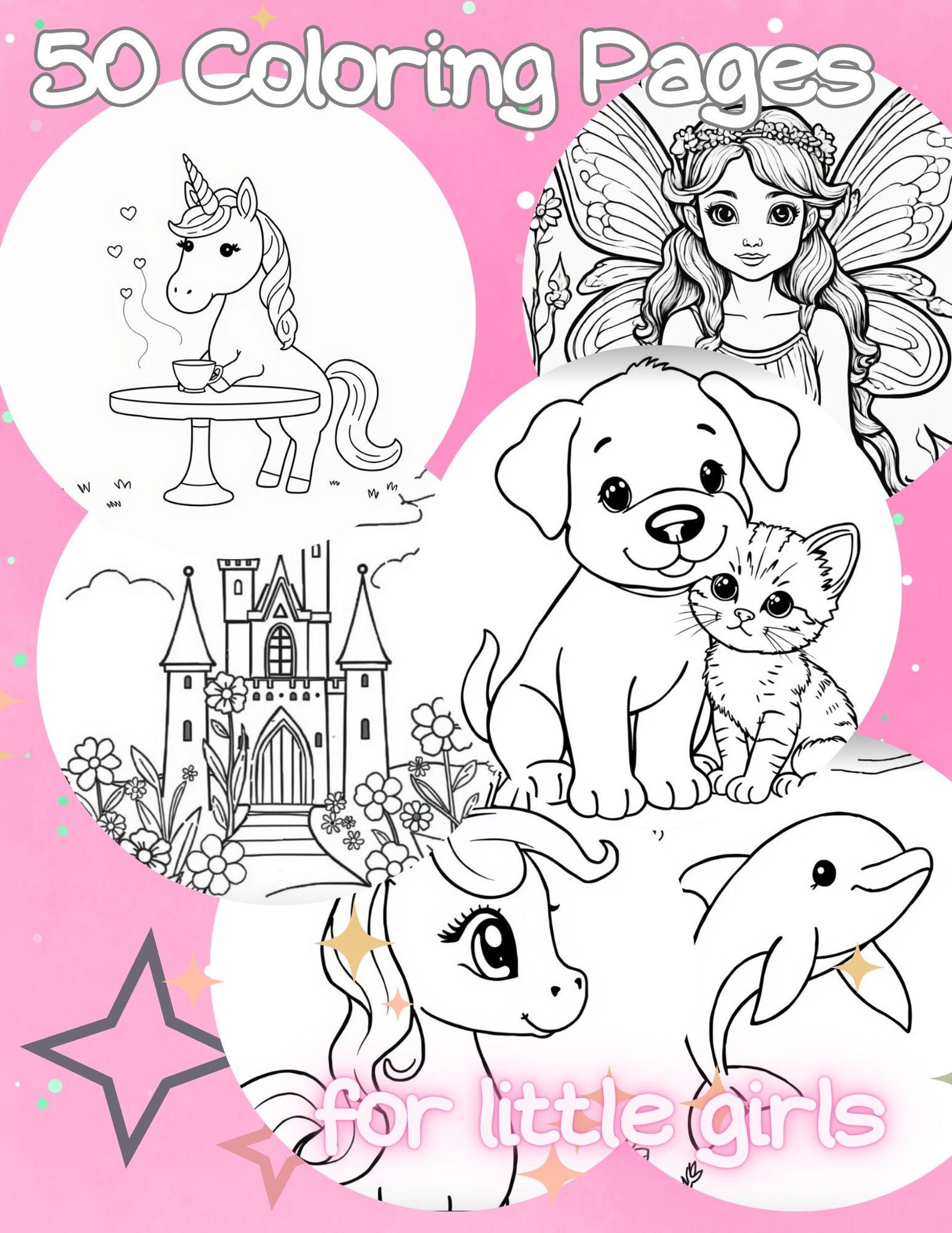 50 Coloring Pages for Little Girls With Fairies Dolphins Mermaids ...