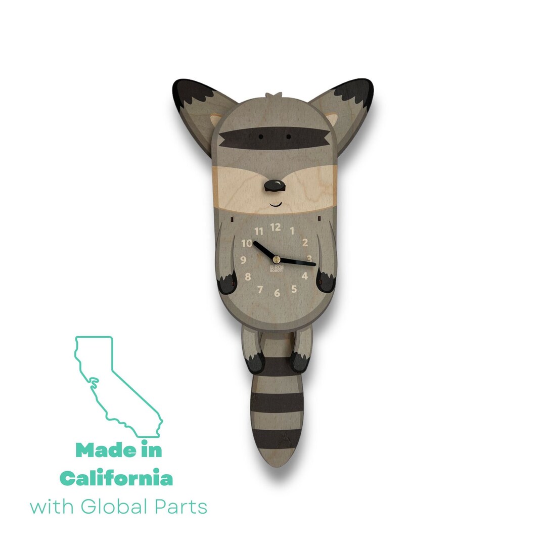 Raccoon Pendulum Clock | Woodland Nursery Decor | Kids Clock | Woodland ...