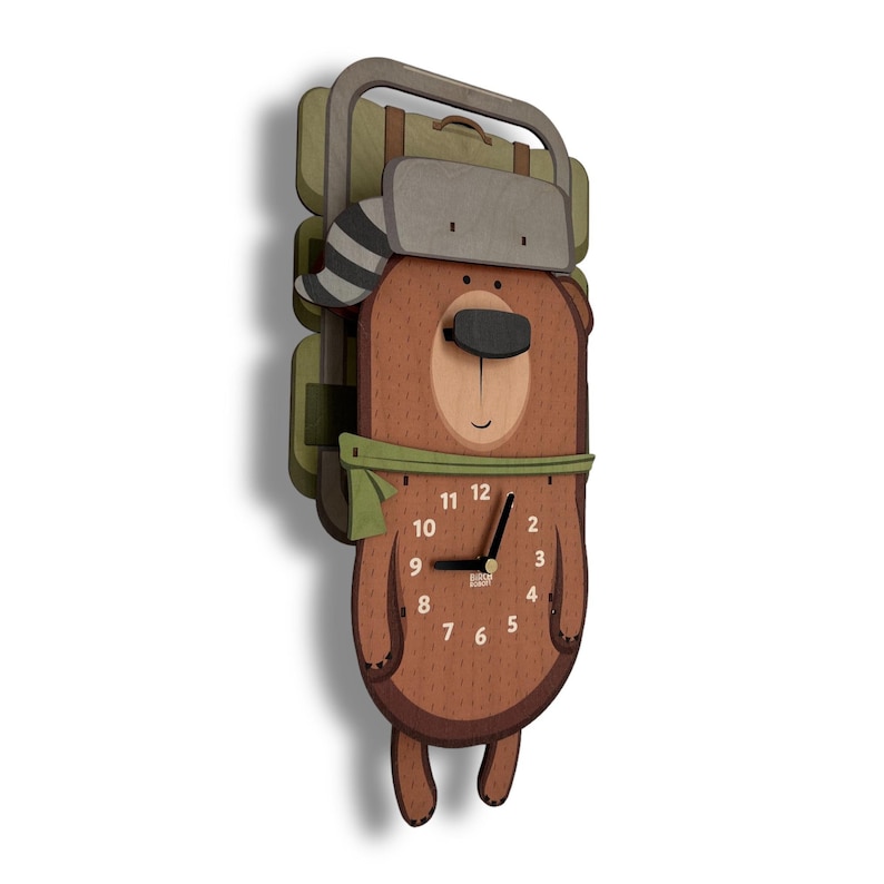 Bear Adventurer Pendulum Clock - Woodland Nursery Decor, Kids Clock ...