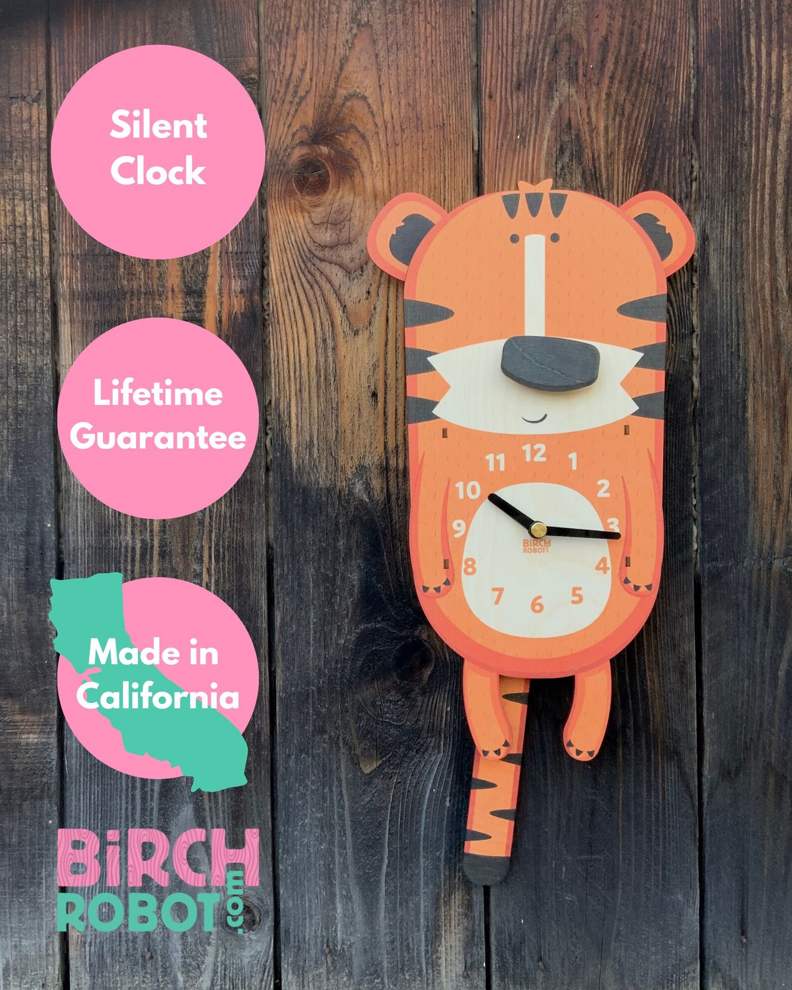 Tiger Pendulum Clock | Jungle Safari Nursery Decor | Jungle Animals ...