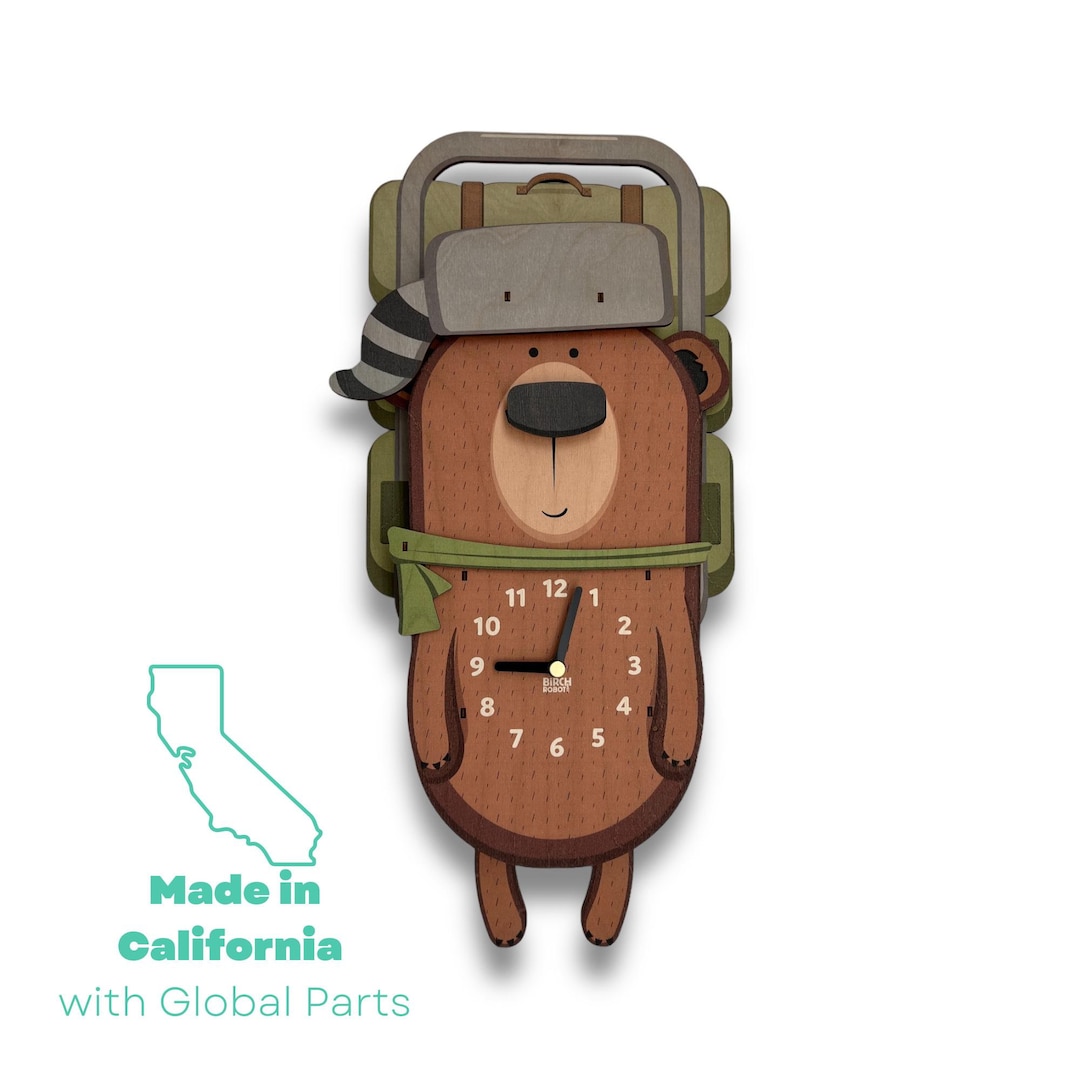 Bear Adventurer Pendulum Clock - Woodland Nursery Decor, Kids Clock, Woodland Animals, Kids Room ...