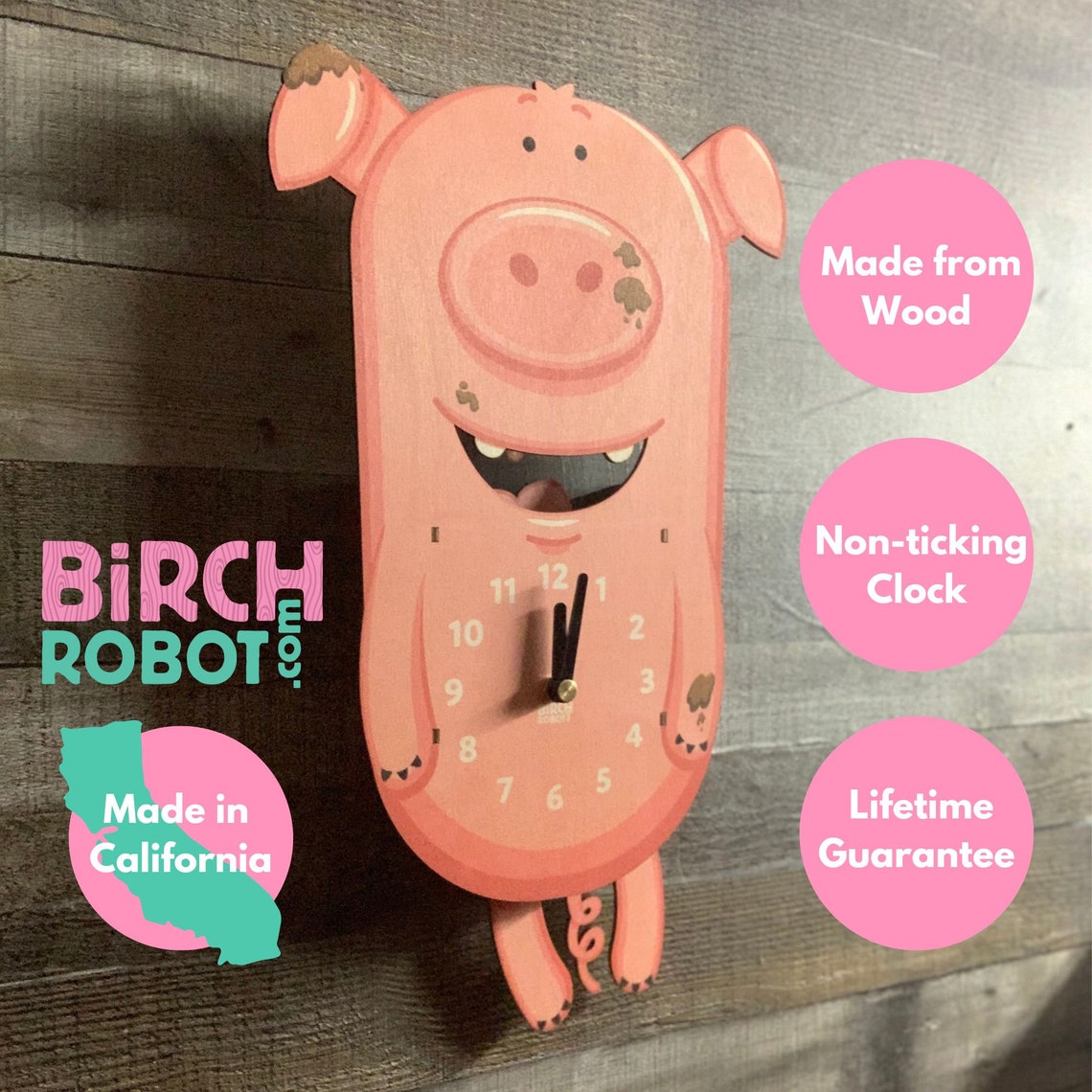 Pig Pendulum Clock Pig Wall Clock Farm Animal Decor Pig - Etsy