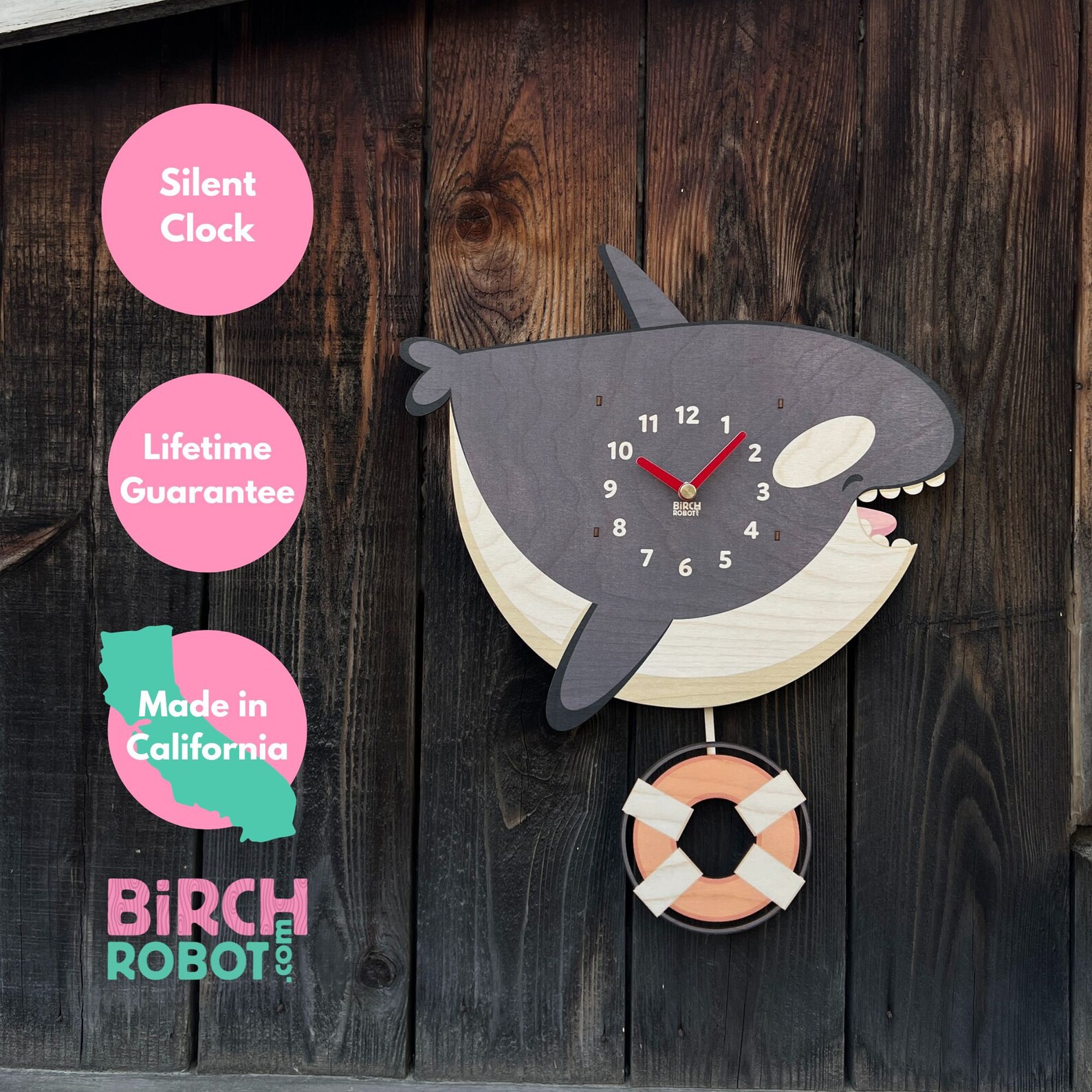 Orca Pendulum Clock | Killer Whale Decor | Kids Clock | Ocean Animals ...