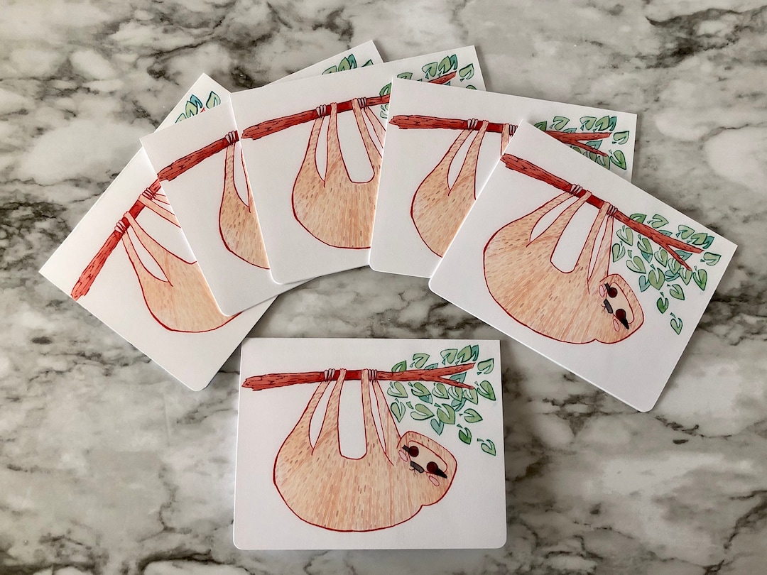 Sloth Notecard Set, Sloth Greeting Card Set, Sloth Notecards, Sloth ...