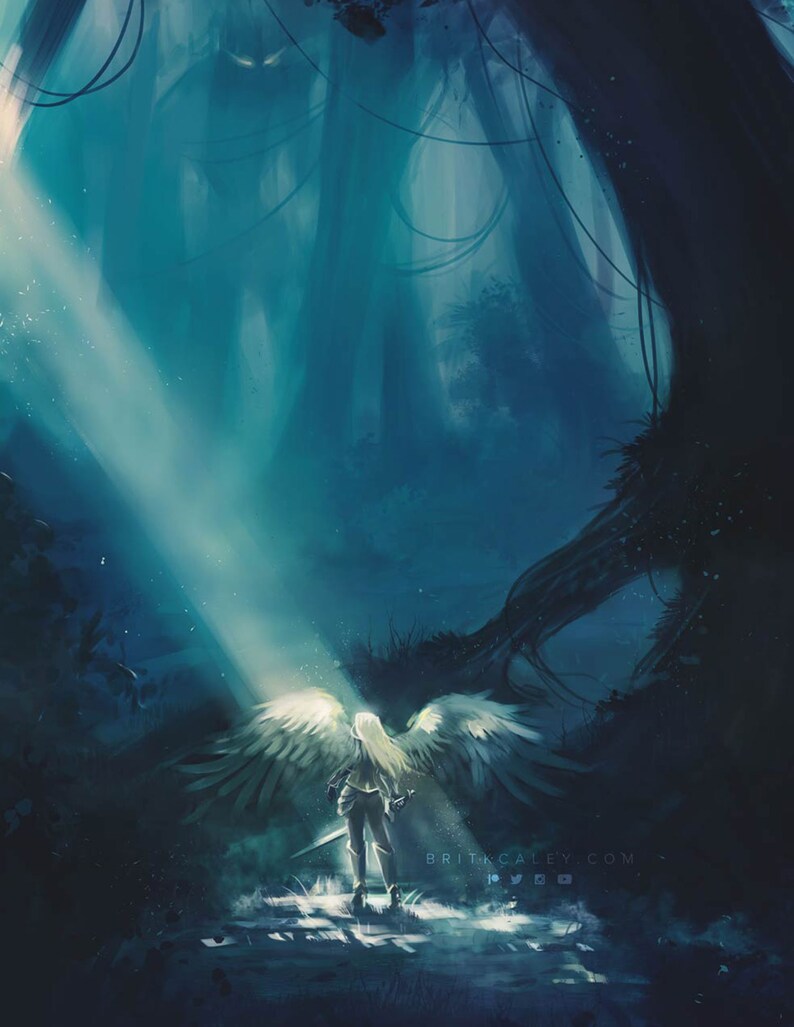 Armored Angel Print: Dark Forest Fantasy Art - Etsy