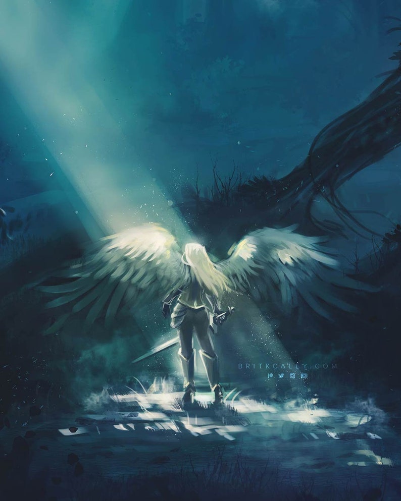 Armored Angel Print: Dark Forest Fantasy Art - Etsy