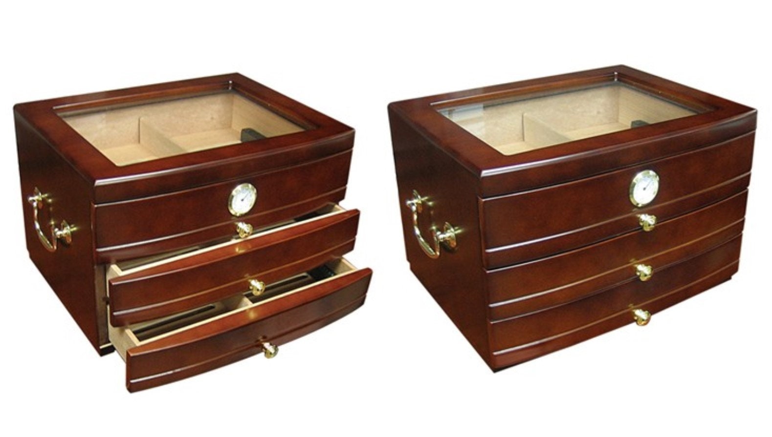 Three Drawer Mahogany Humidor Box, Personalized Glass Lid Cigar Box ...