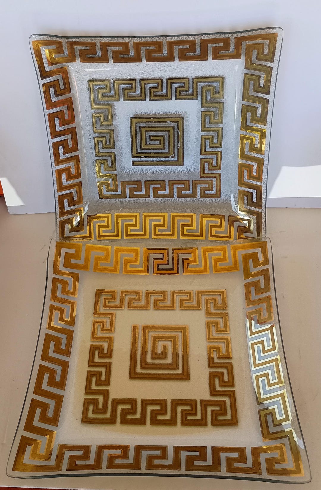Gold Greek Key Square Glass Platter Set of 2 Vintage 1970s Culver? - Etsy