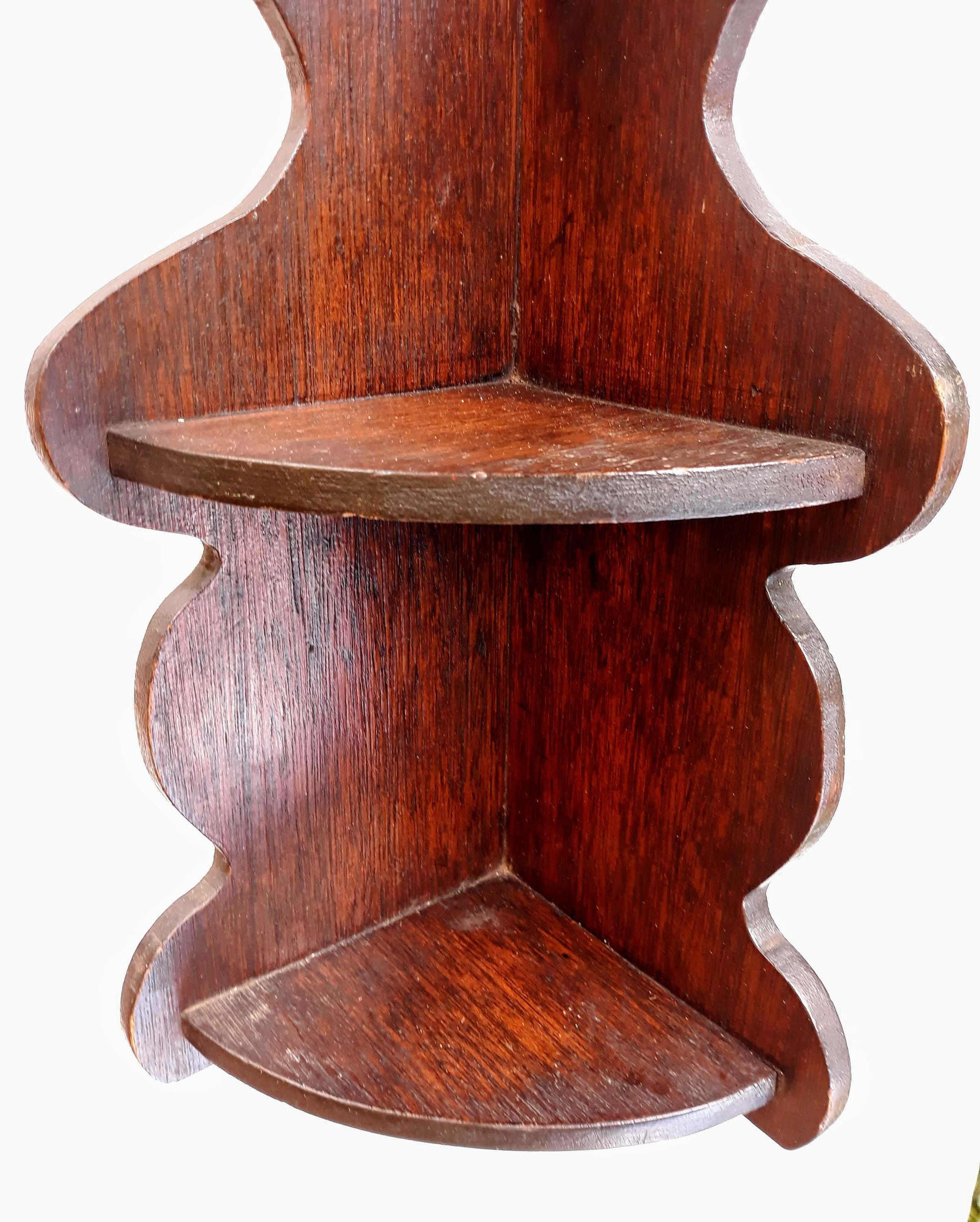 Vintage Solid Wood Corner Wall Shelf Hand Crafted Dark Stain - Etsy