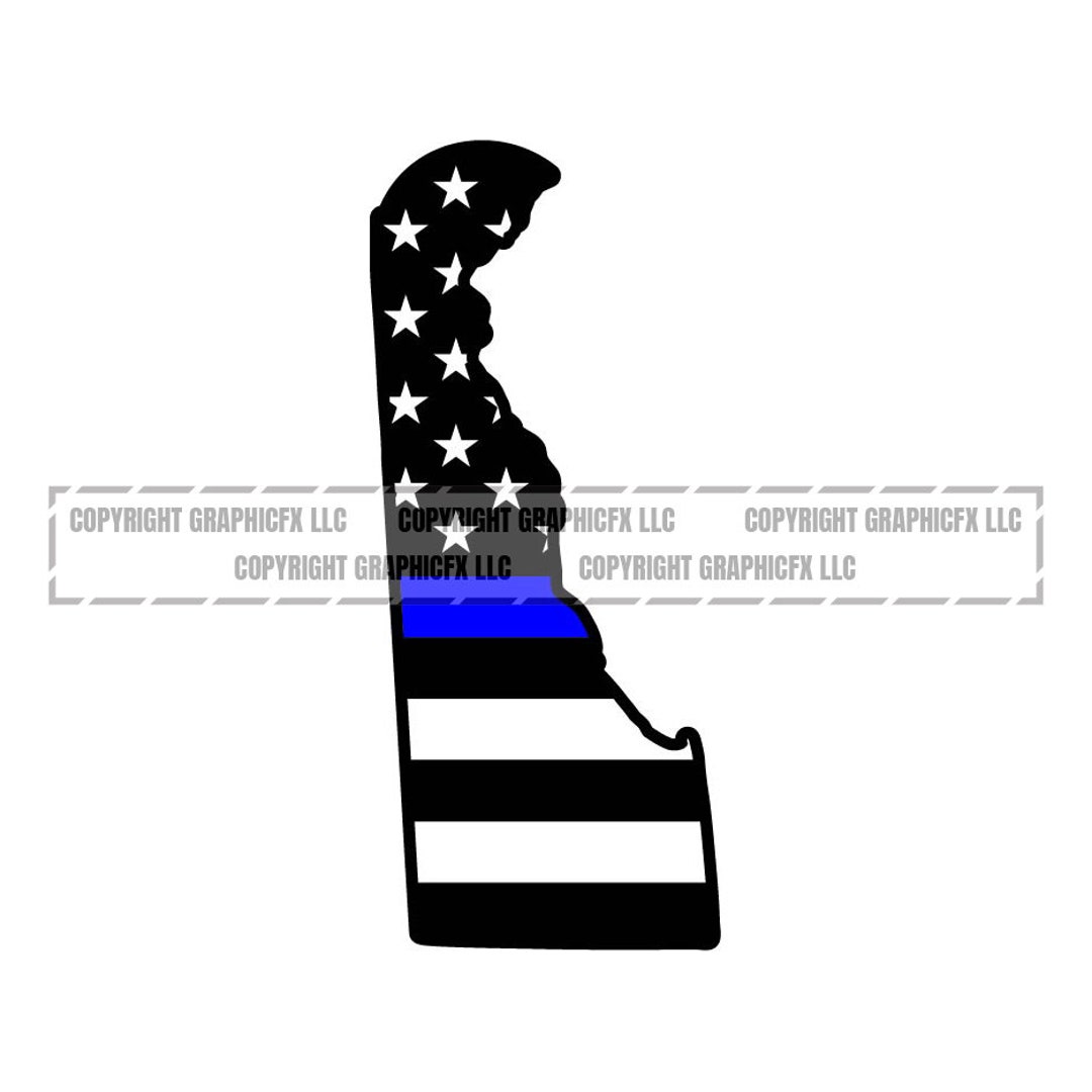 Thin Blue Line Delaware USA Flag State Outline Vector .eps, .dxf, .svg ...