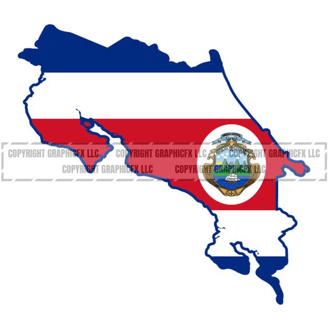Costa Rica Flag Shape Vector .eps .dxf .svg .png. Vinyl - Etsy