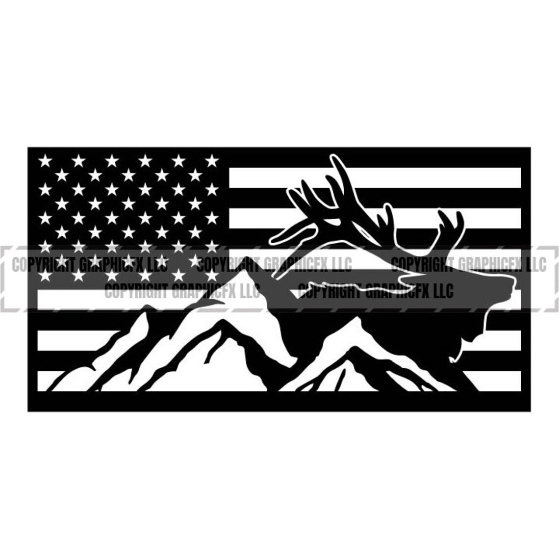 Elk Bull Mountain USA Flag Vector .eps, .dxf, .svg .png Vinyl Cutter ...