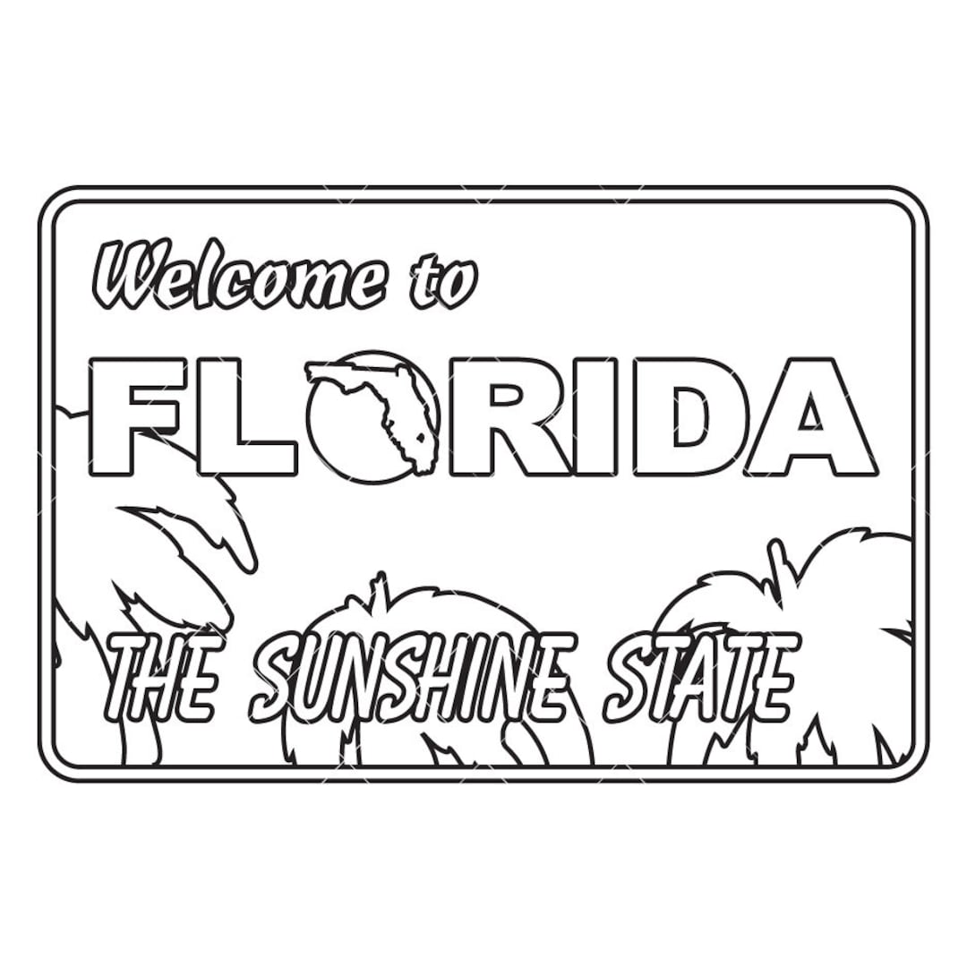 Florida Welcome Sign Vector: Black & White Clipart (digital Download ...