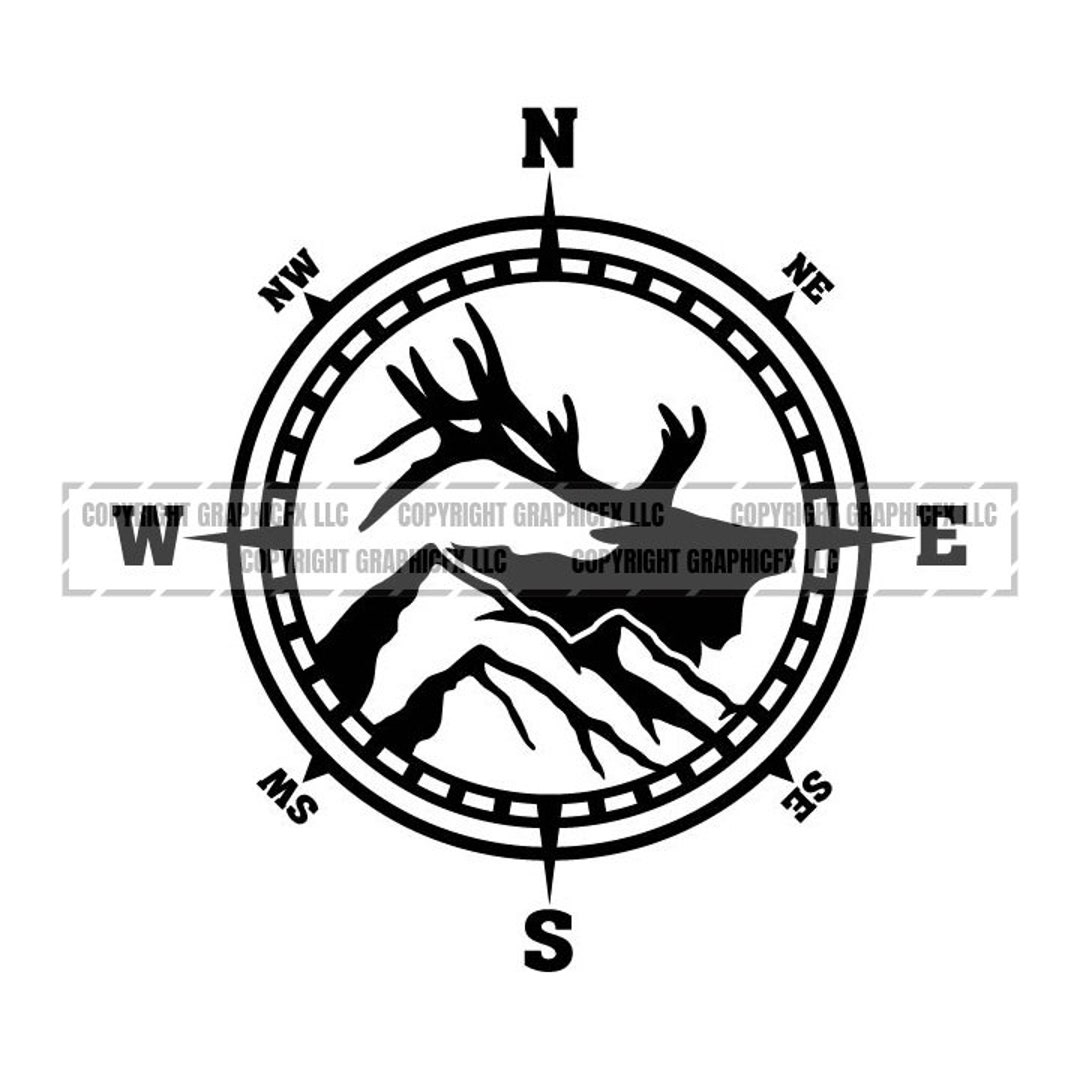 Compass Elk Mountain Vector Logo Design Hunter Emblem Mountains Hunting ...