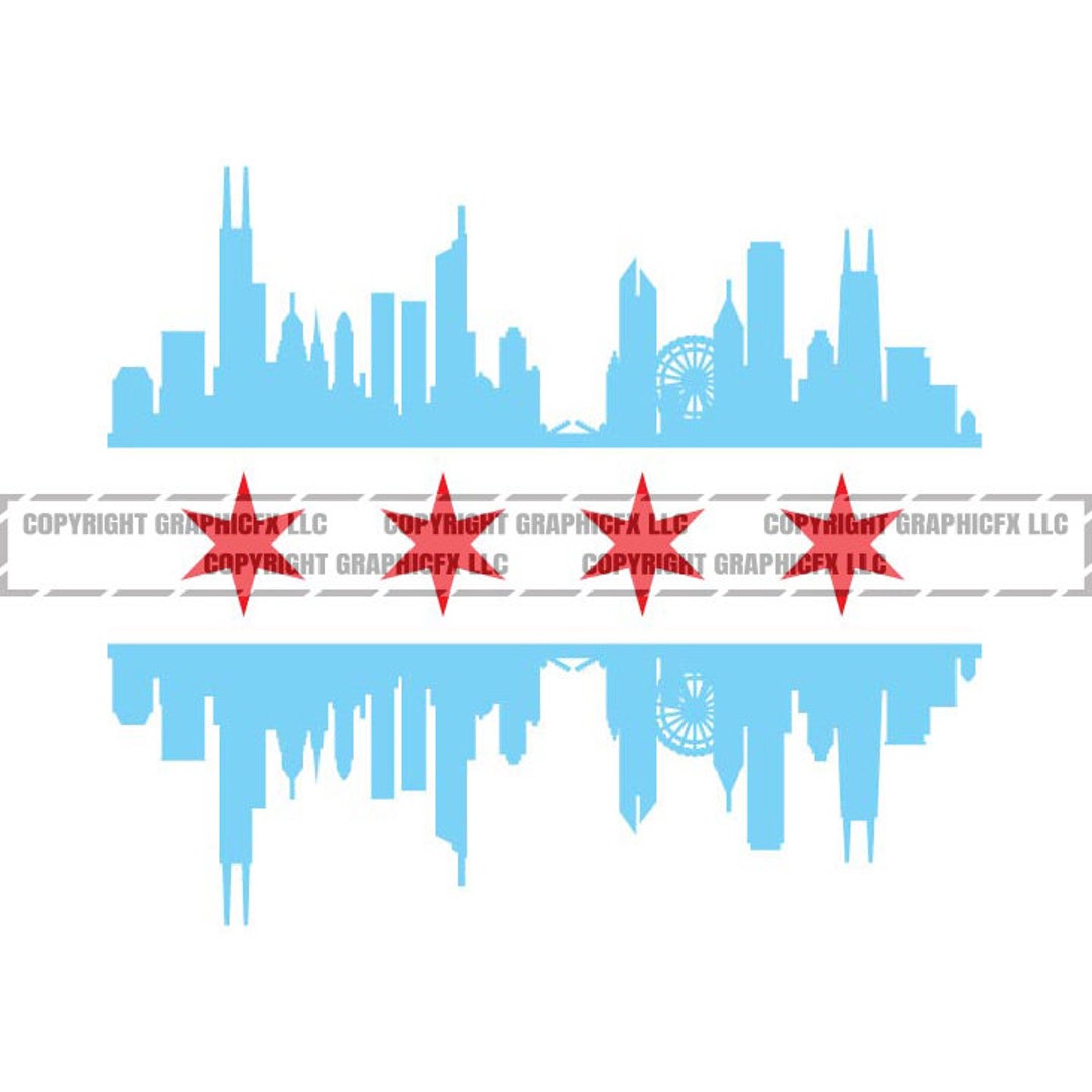 Chicago Illinois Skyline Flag Flags Vector .eps, .dxf, .svg .png. Vinyl ...
