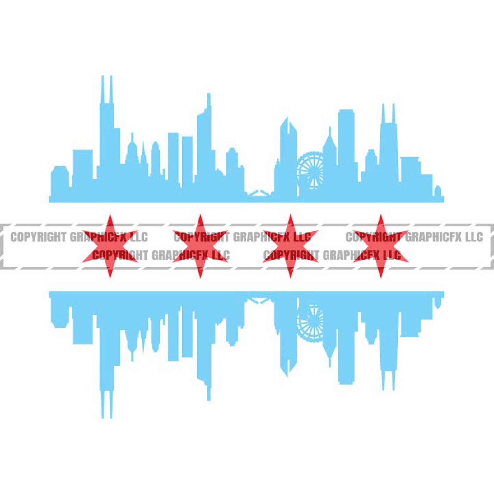 Chicago Illinois Skyline Flag Flags Vector .eps .dxf .svg - Etsy