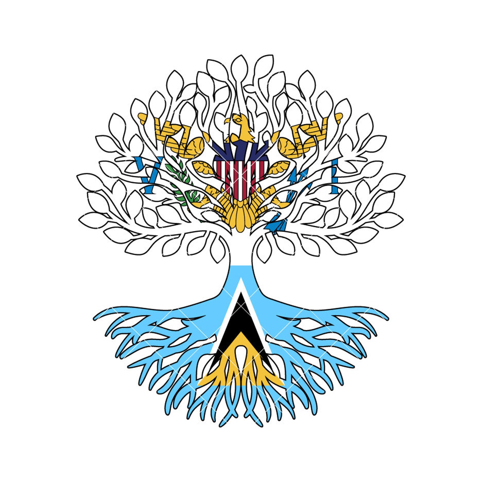 USVI, St. Lucia Flag Roots Art Digital Vector .eps, .dxf, .svg .png ...