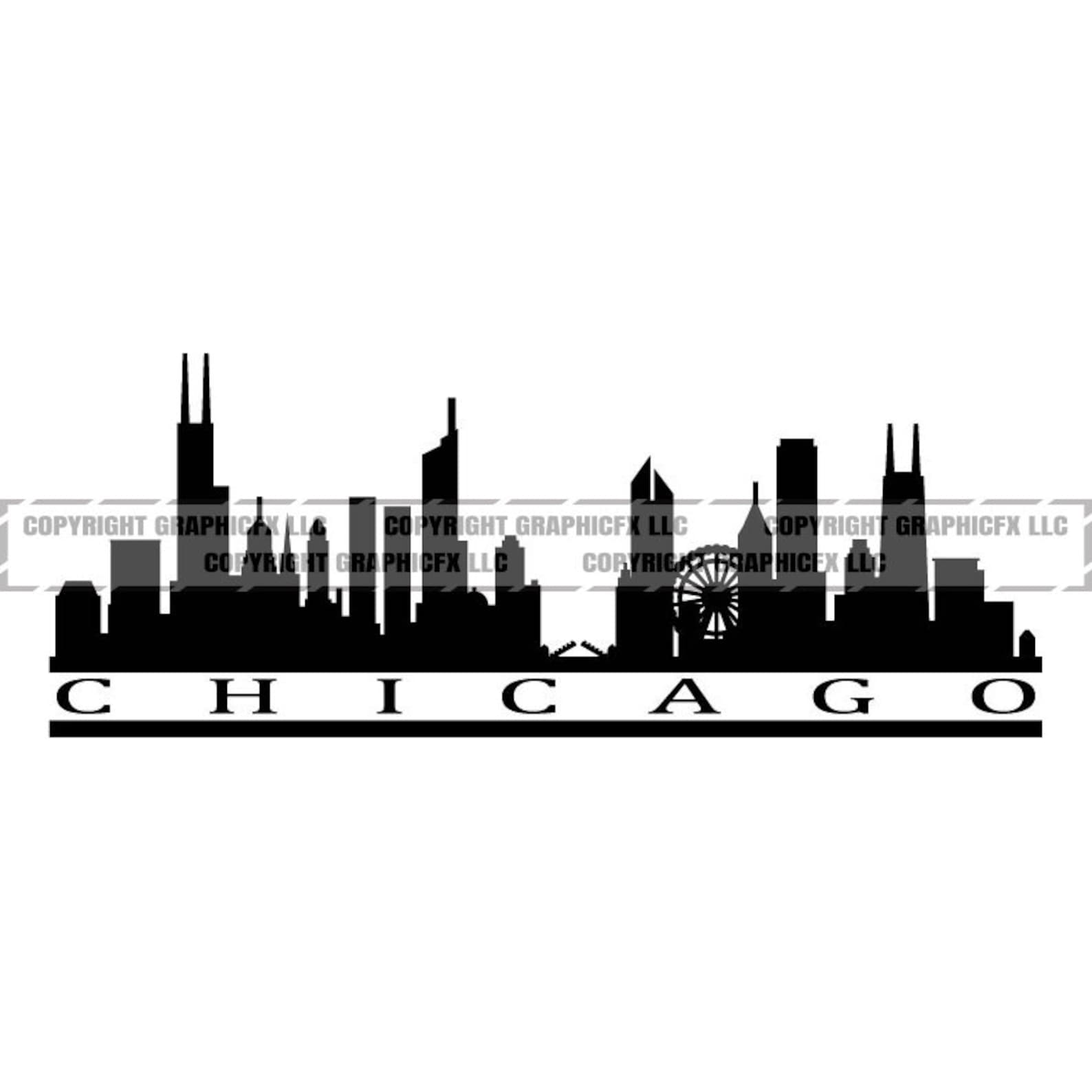 Chicago Illinois Skyline Vector .eps, .dxf, .svg .png. Vinyl Cutter ...