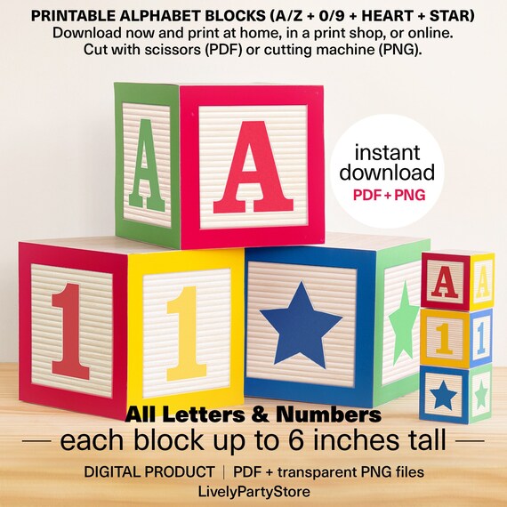 ALL LETTERS and NUMBERS. 38 Printable Alphabet Blocks. Primary colors ...