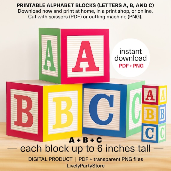 Printable A+B+C Blocks. Alphabet ABC blocks with letters A, B & C ...