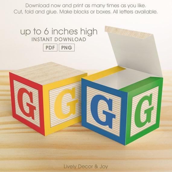 Printable LETTER G alphabet block. Primary colors and green, instant ...