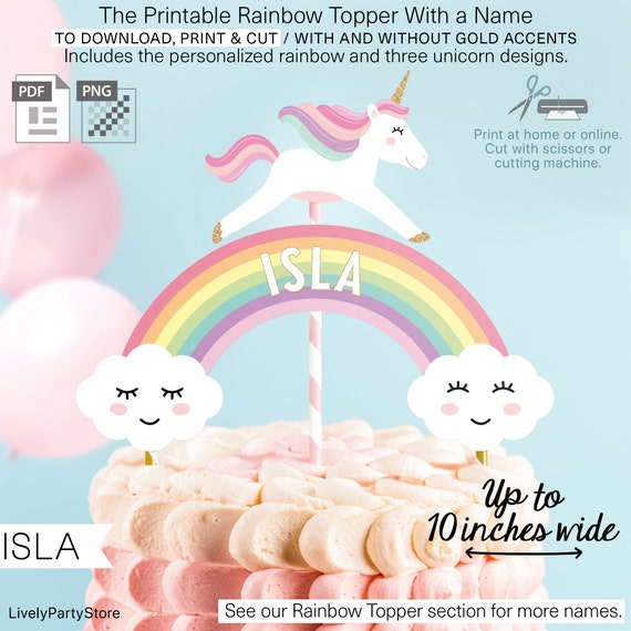 Printable personalized cake topper with unicorns and the name ISLA on ...