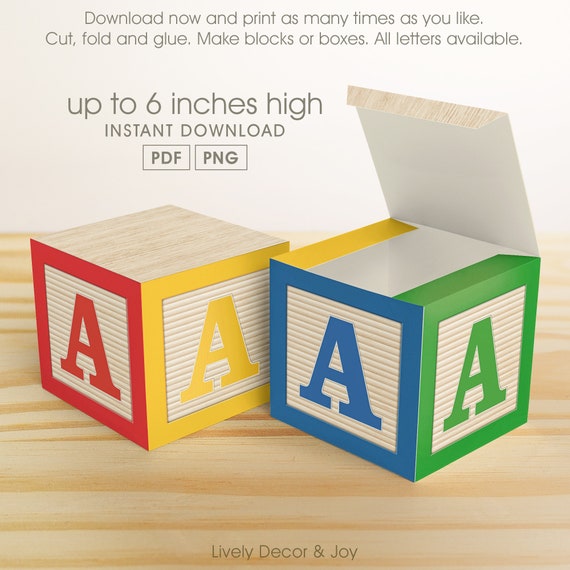 Printable LETTER A alphabet block. Primary colors and green, instant ...