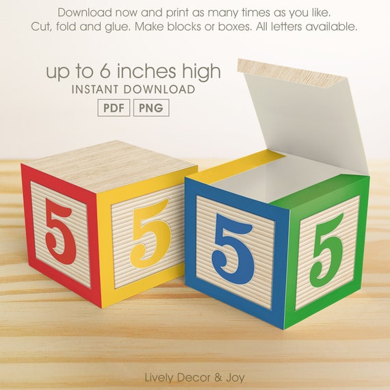 Printable NUMBER 5 DIY block. Primary colors and green, instant ...