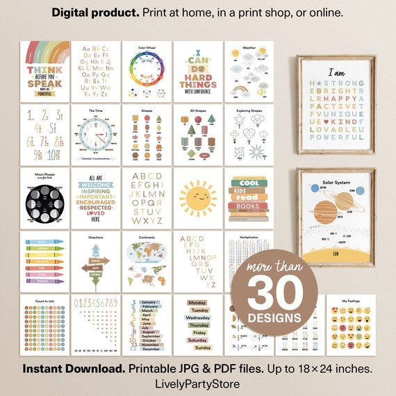 Boho Educational Poster Set, Homeschool Printables. Over 30 Boho ...