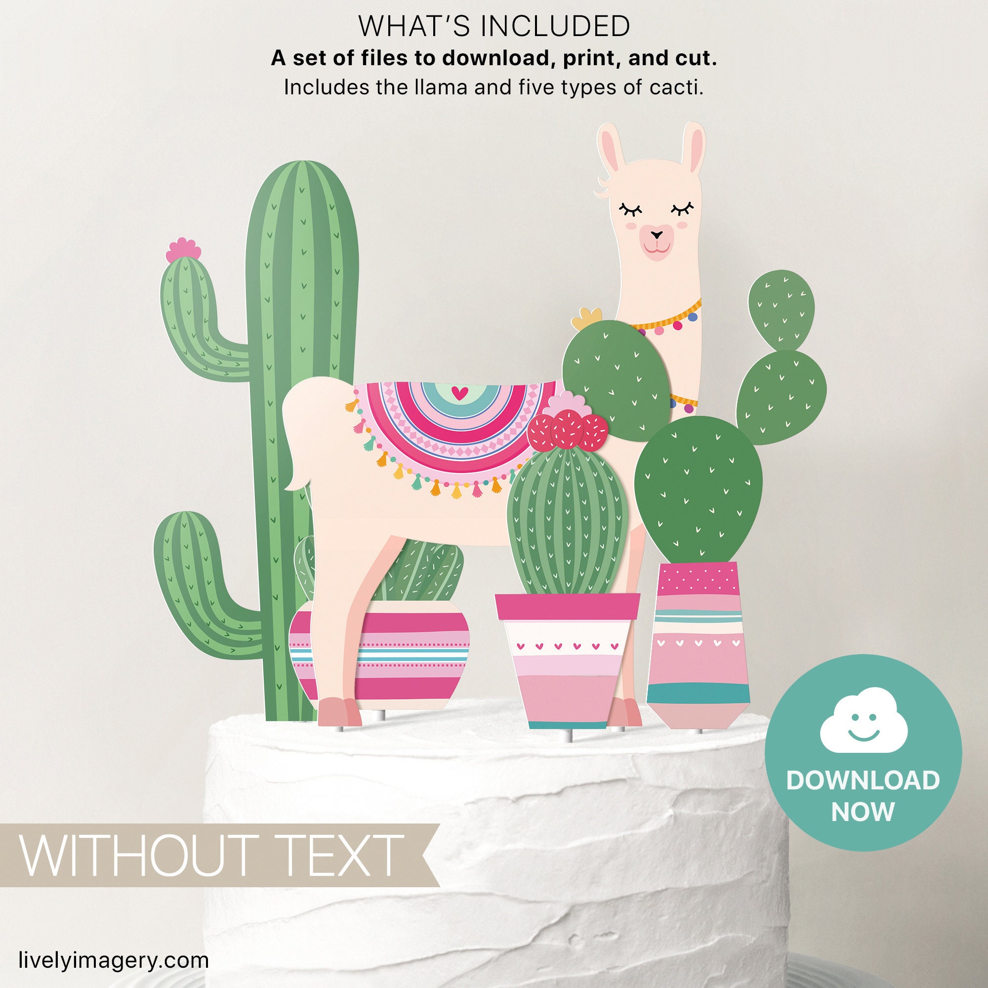 Llama and Cactus Cake Topper Printable - Etsy