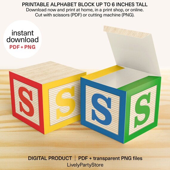 Printable LETTER S alphabet block. Primary colors and green, instant ...