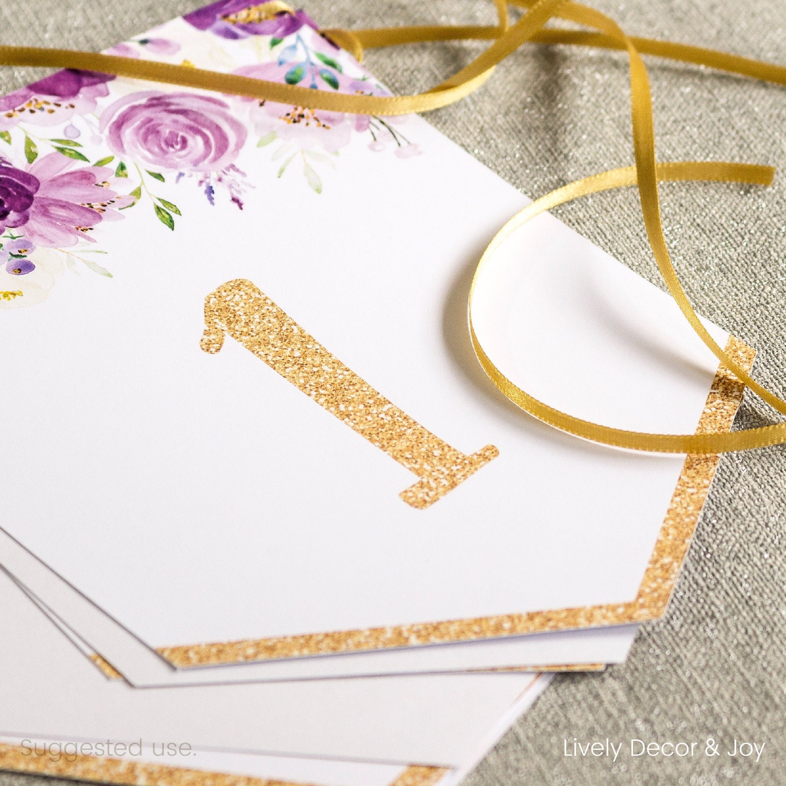 Printable Purple and Gold Floral Banner All Letters and - Etsy