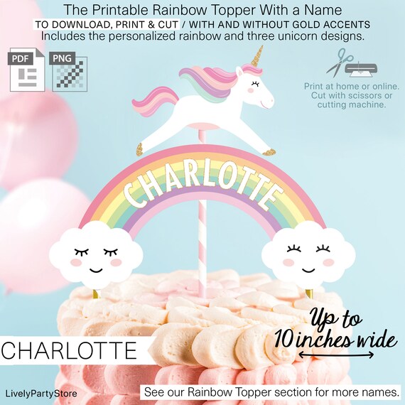 Printable personalized cake topper with unicorns and the name CHARLOTTE ...